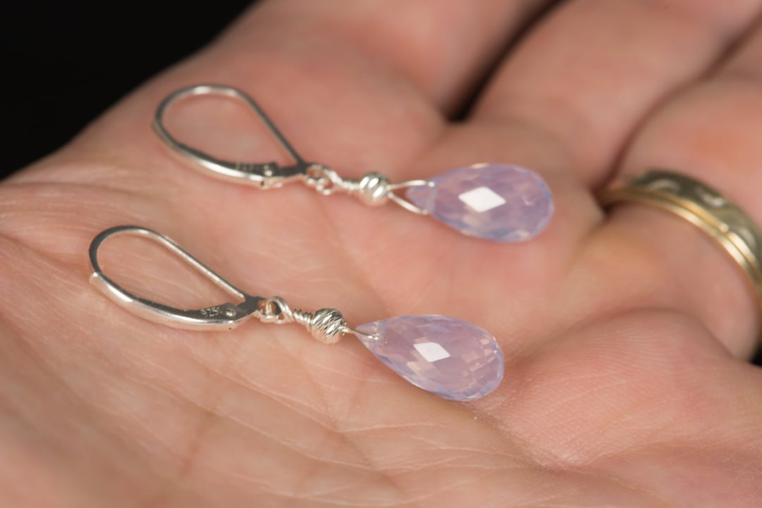 Lavender Quartz Earrings, Scorolite Gemstone, Lavender Moon Quartz Drop ...