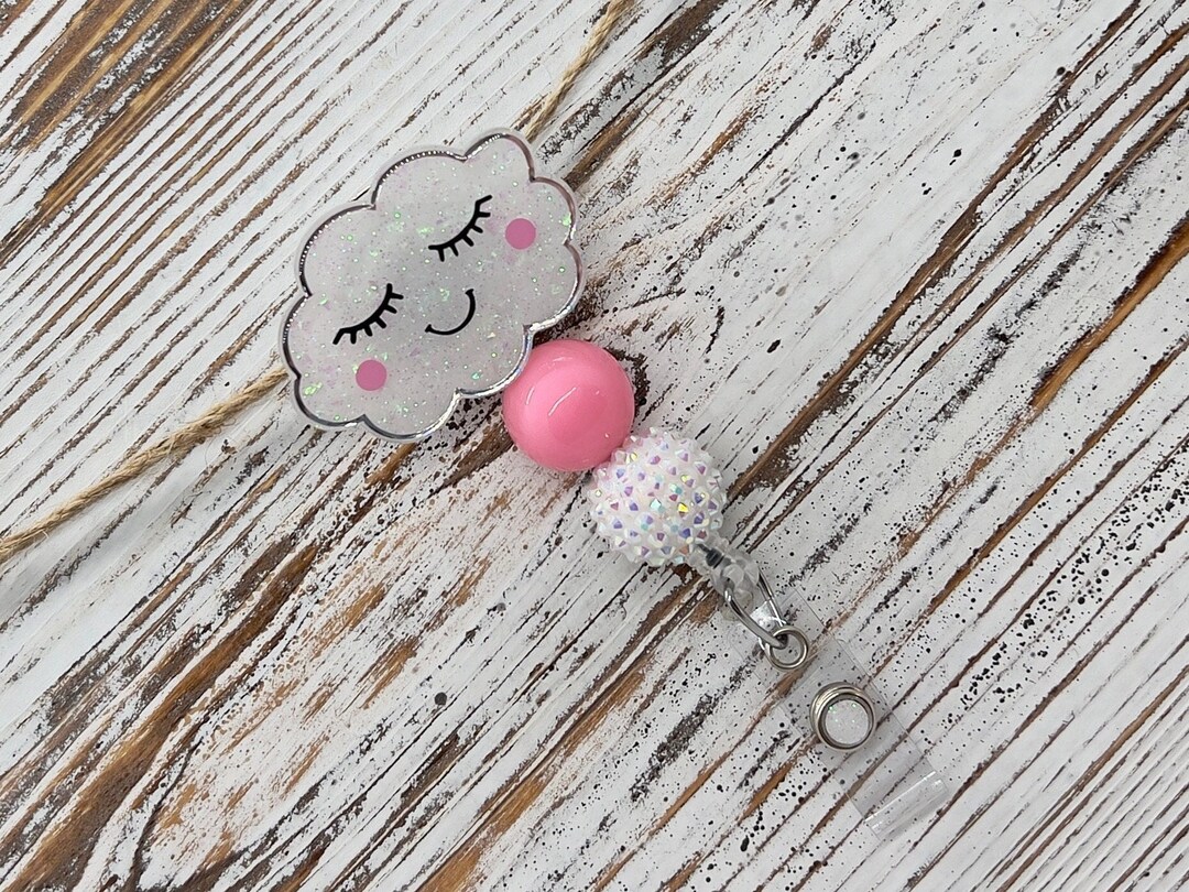 White Happy Cloud Badge Reel / ID Badge Holder - Etsy