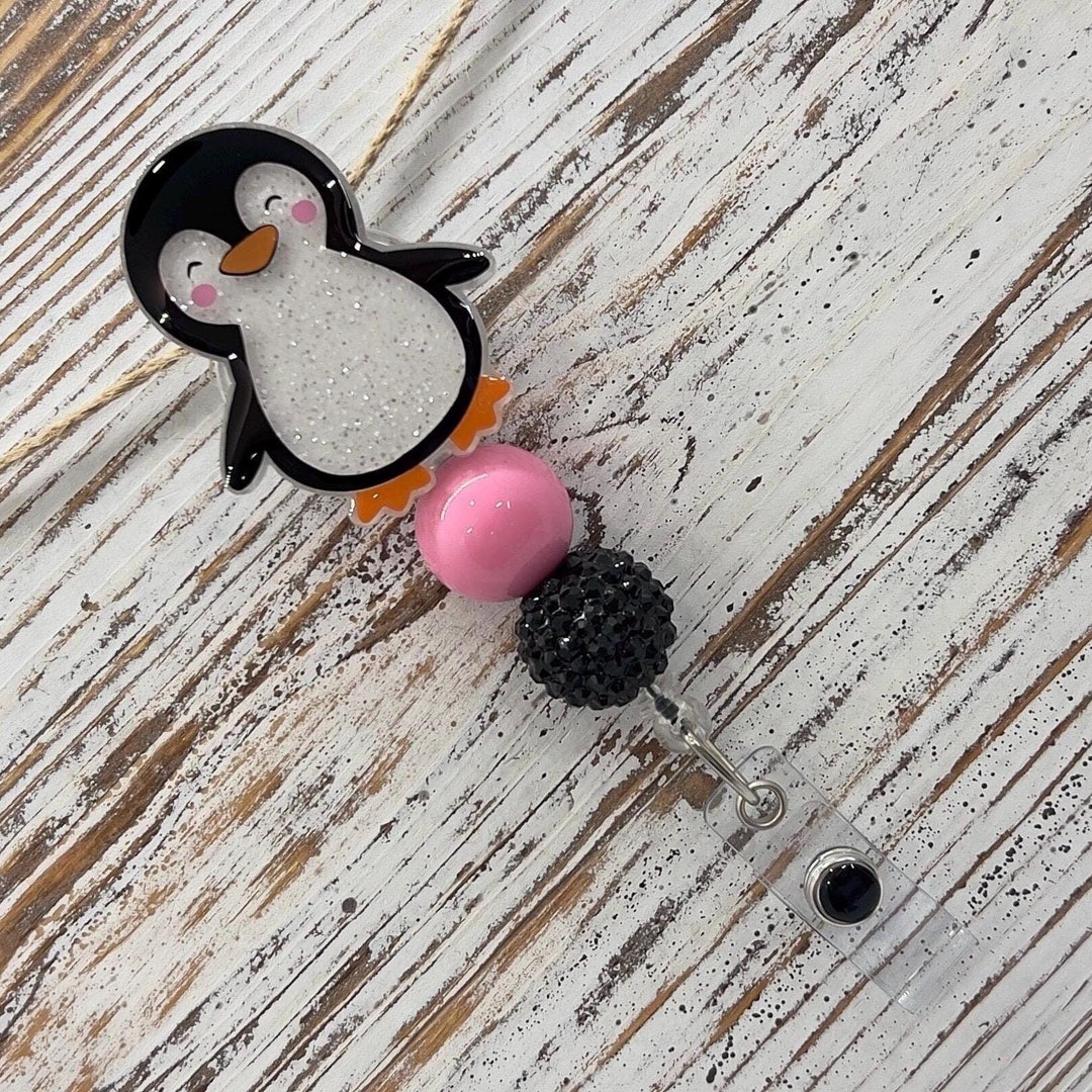 Handmade Penguin Badge Reel: Acrylic Topper With Beads - Etsy