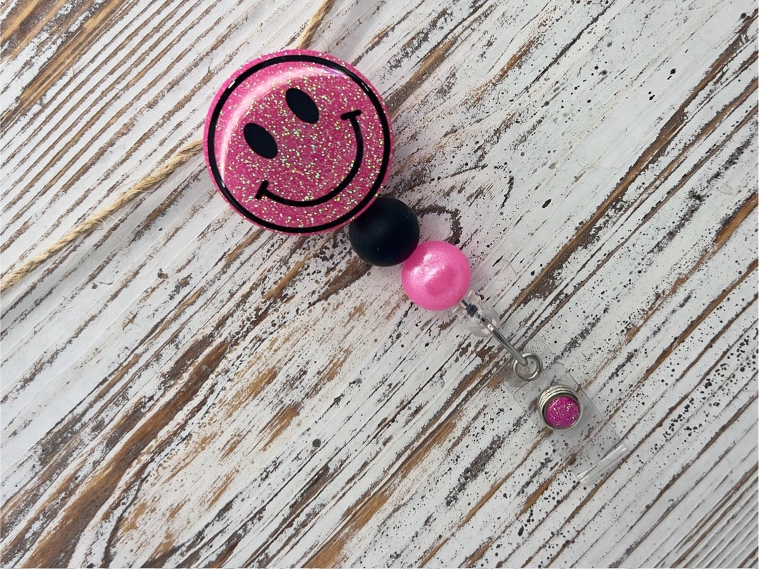 Neon Pink Happy Face Badge Reel / ID Badge Holder - Etsy