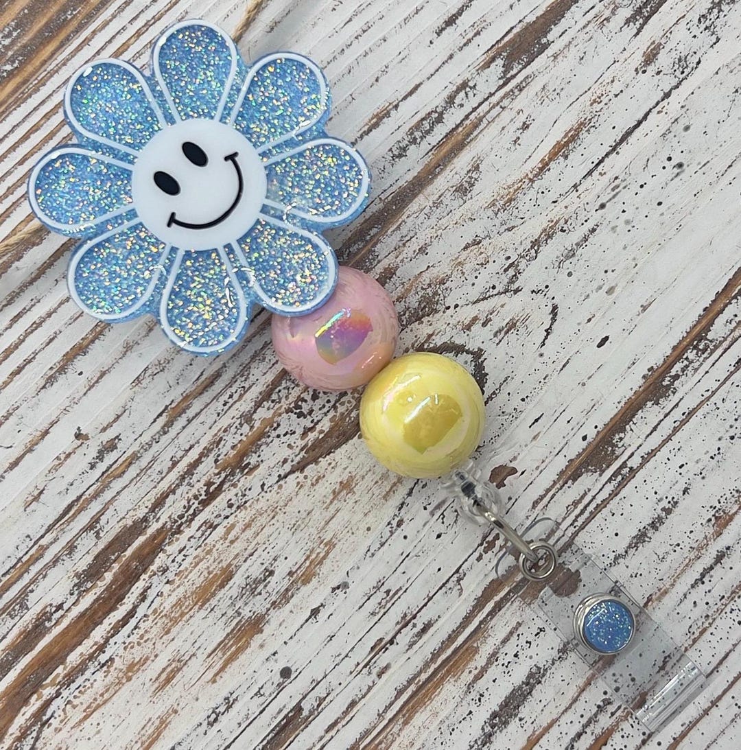 Blue Happy Daisy Badge Reel / ID Badge Holder - Etsy