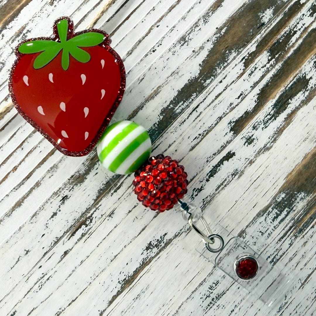 Red Strawberry Badge Reel / ID Badge Holder - Etsy