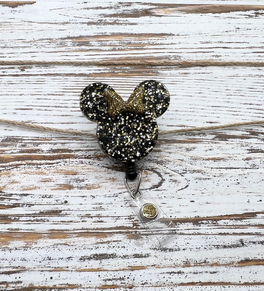 Black and Gold Mouse Ear Badge Reel - Etsy