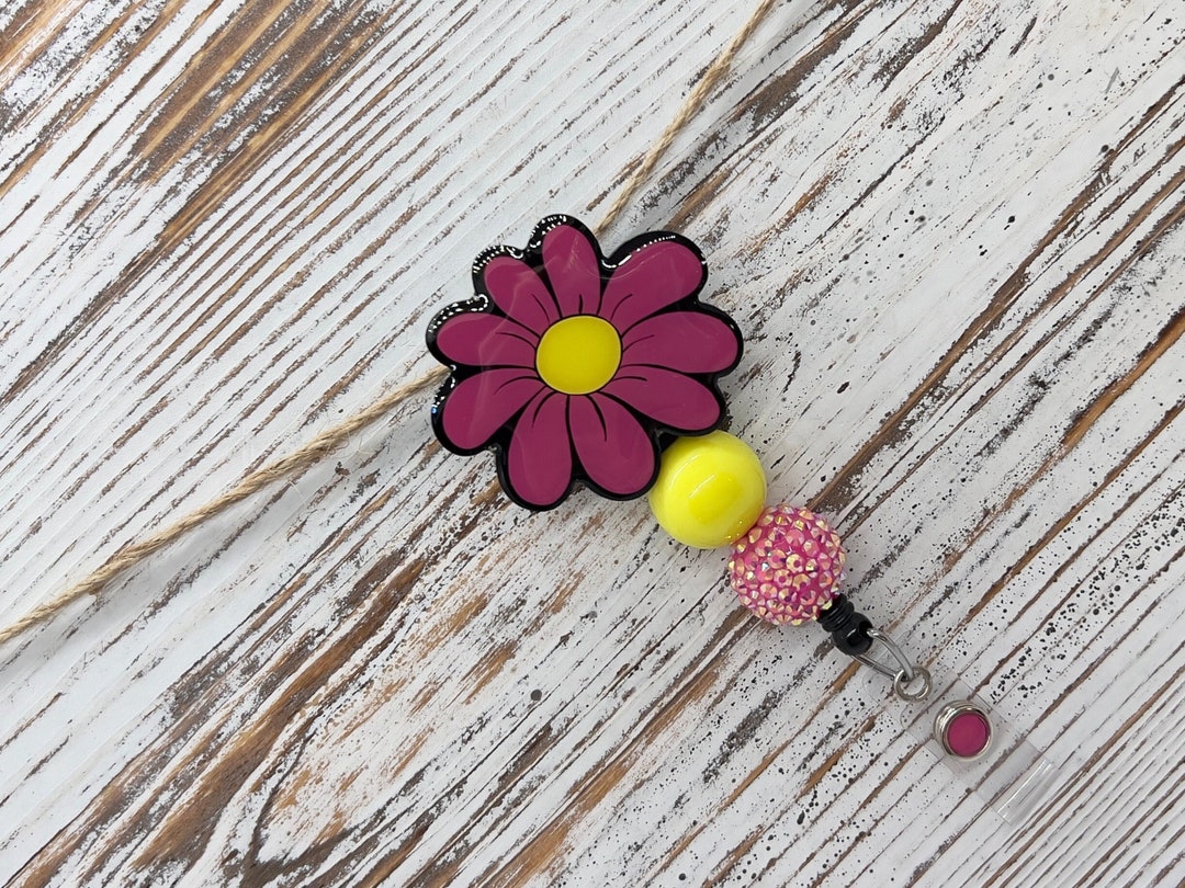 Fuchsia Daisy Cartoon Flower Badge Reel / ID Badge Holder - Etsy