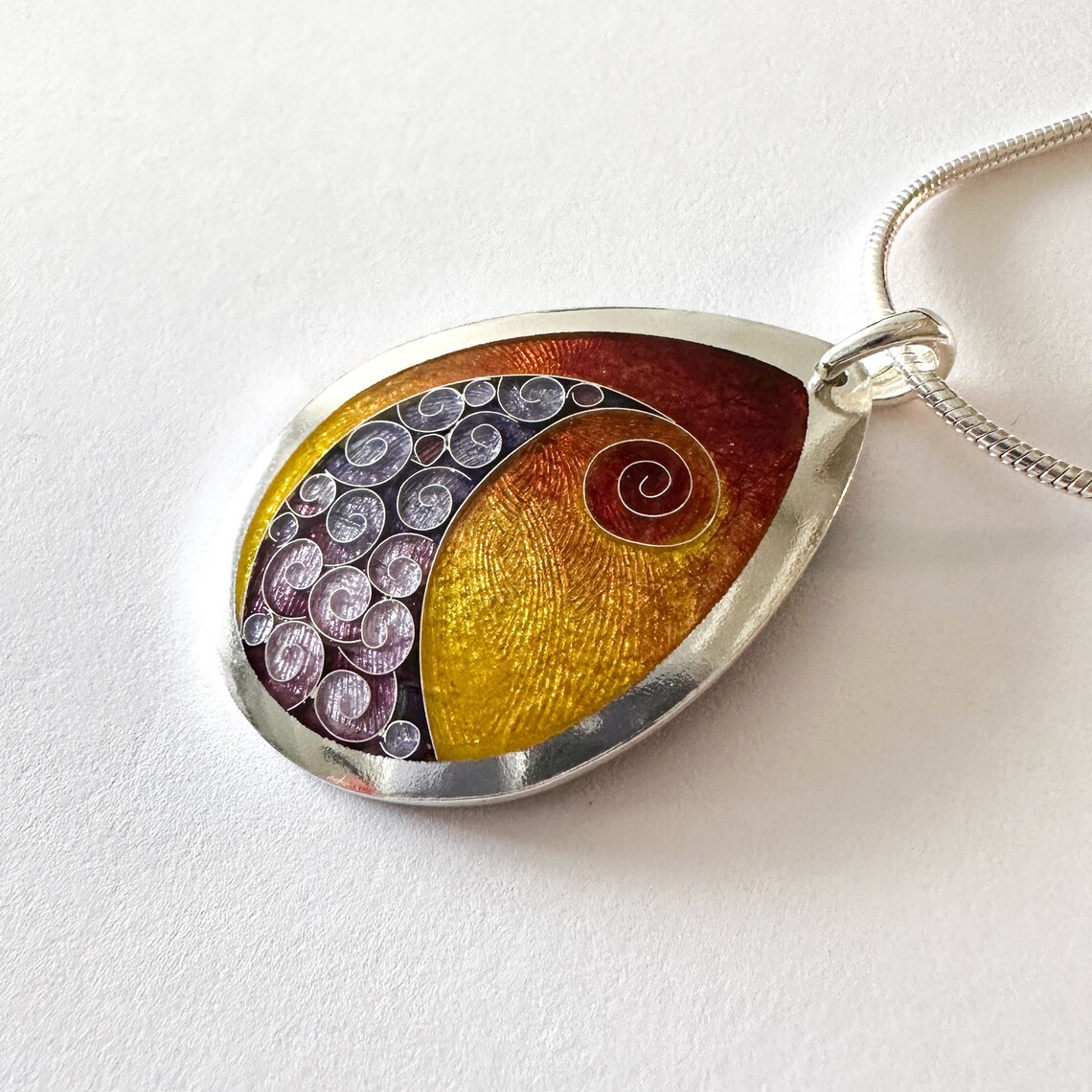 Purple and Gold Sunset Swirl Wave Pendant – Cloisonné & Champlevé ...