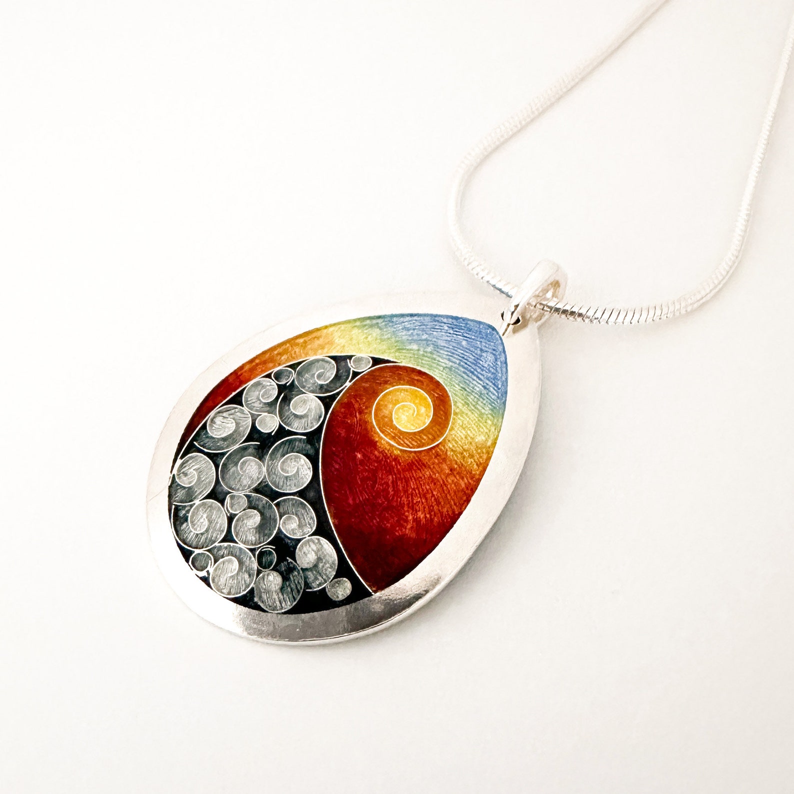 Rainbow and Black Multicolored Wave Pendant – Cloisonné & Champlevé ...