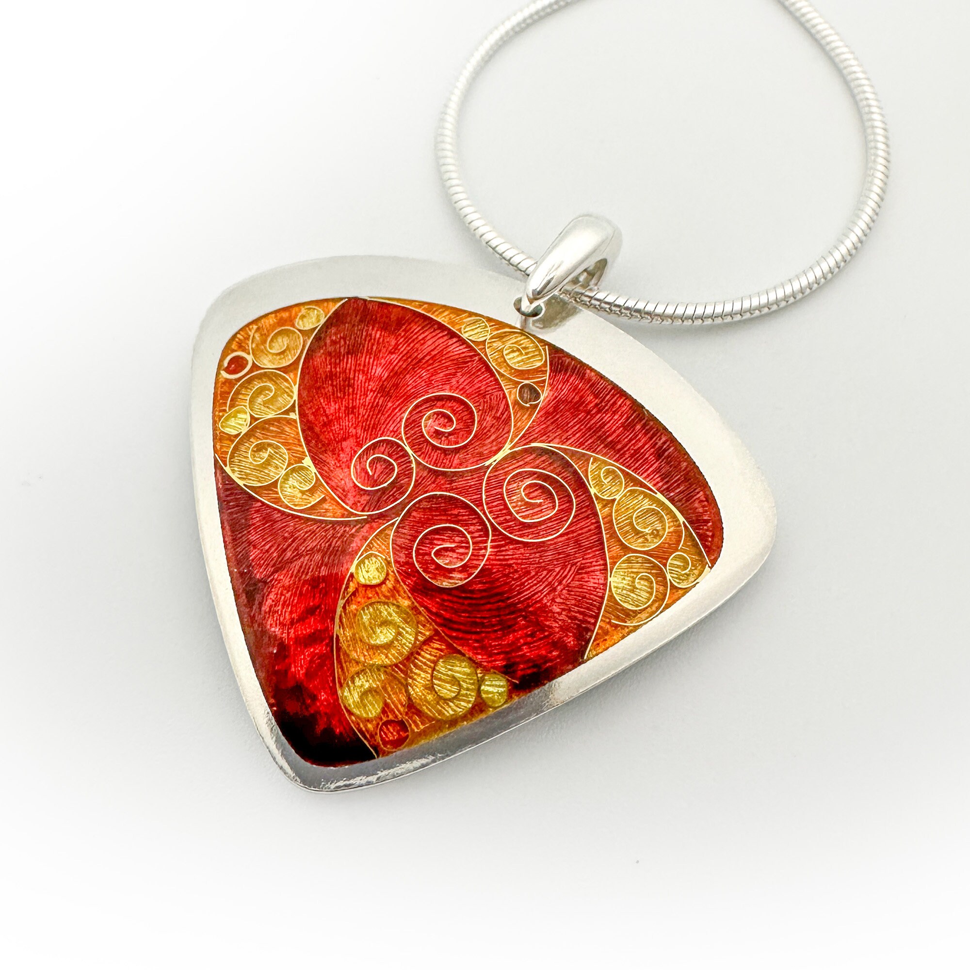 Ruby RED Quadruple Wave Enamel Pendant Cloisonné & Champlevé Vitreous ...