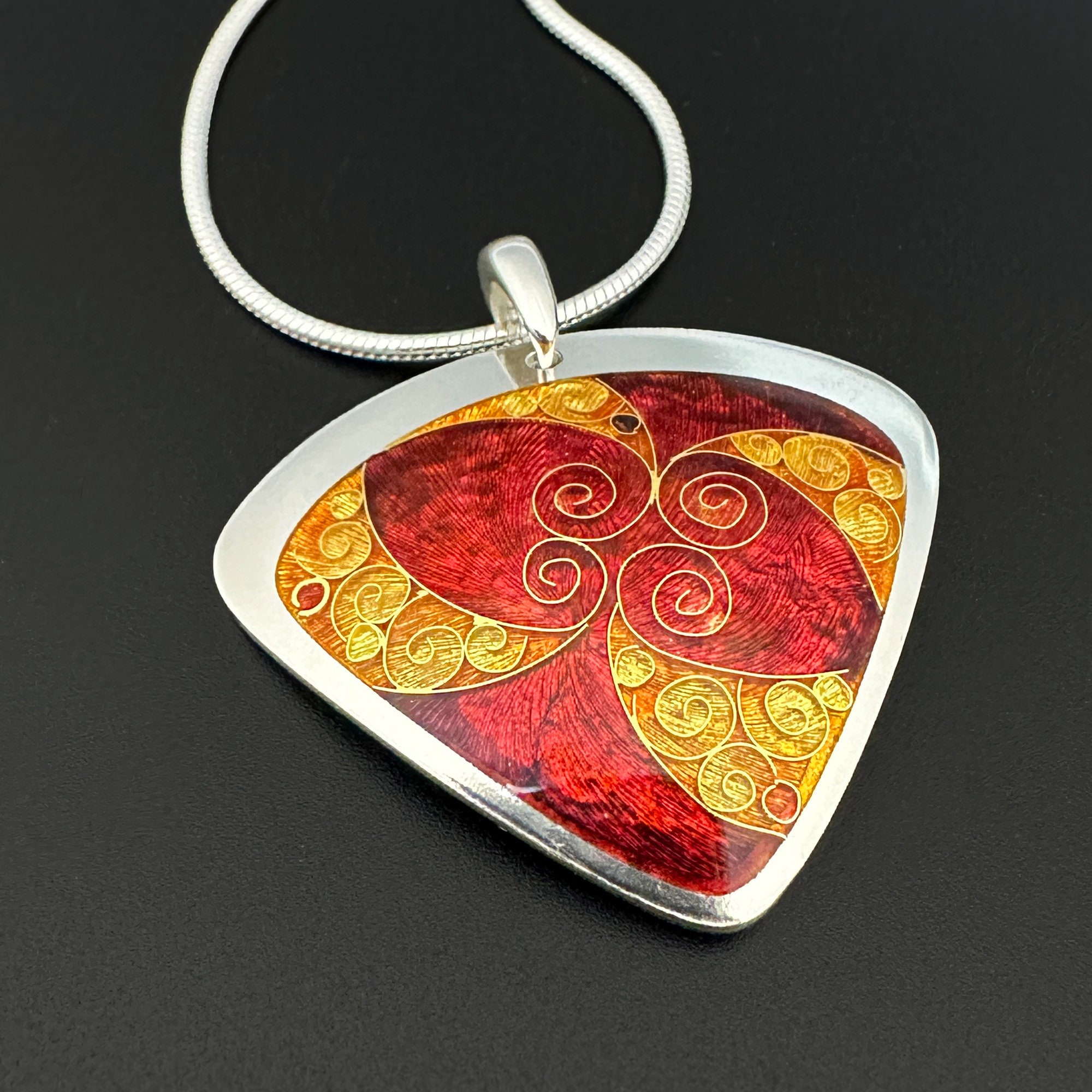 Ruby RED Quadruple Wave Enamel Pendant Cloisonné & Champlevé Vitreous ...