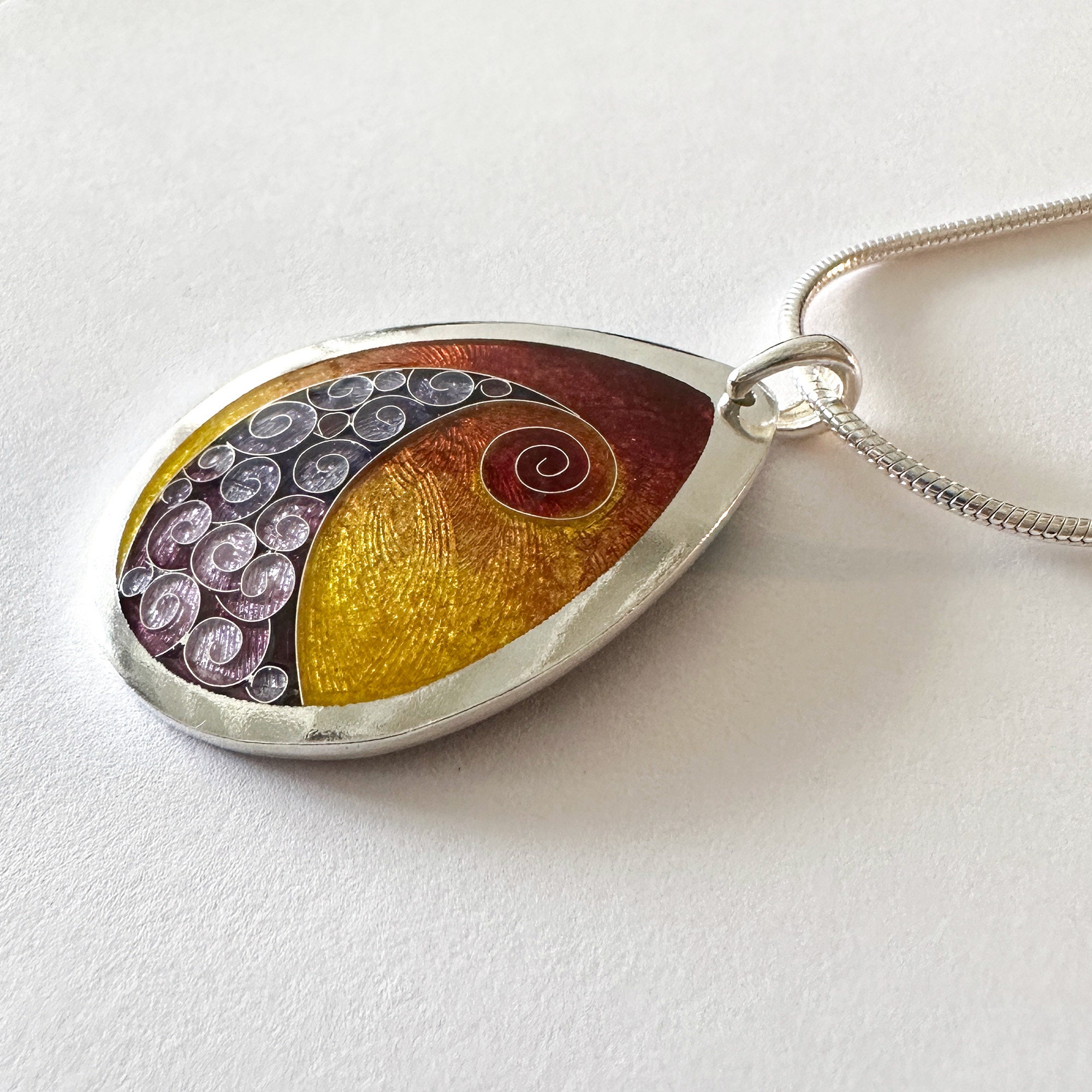 Purple and Gold Sunset Swirl Wave Pendant – Cloisonné & Champlevé ...