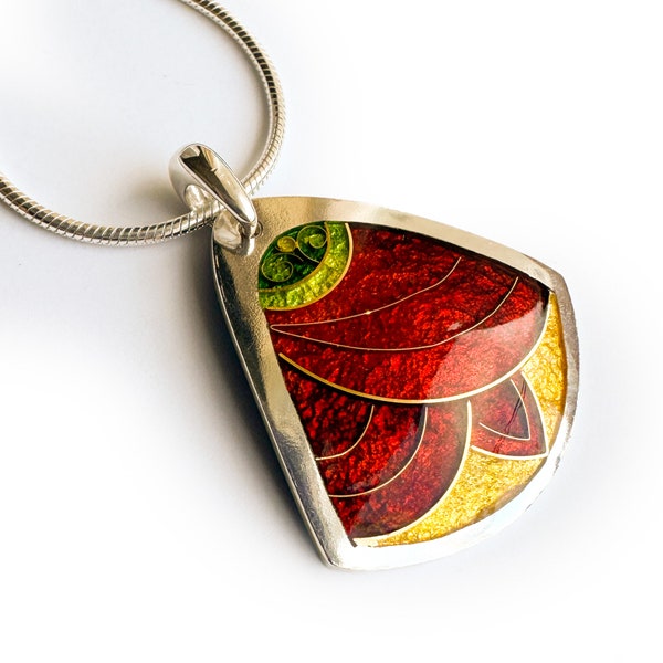 Ruby RED Quadruple Wave Enamel Pendant Cloisonné & Champlevé Vitreous ...