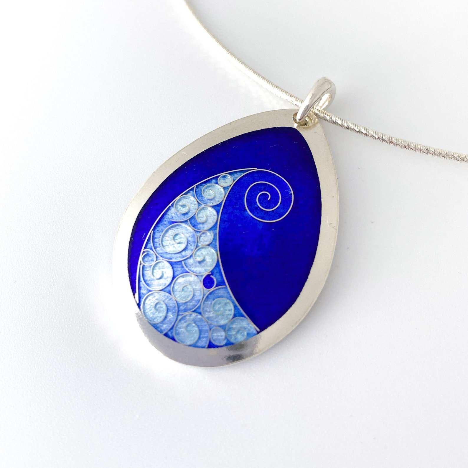 VIVID Cobalt Blue Wave Pendant Cloisonné & Champlevé Glass - Etsy
