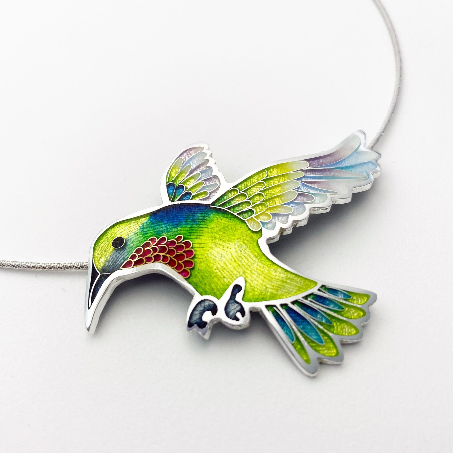 Vibrant Green and Blue HUMMINGBIRD Cloisonne & Champleve | Etsy