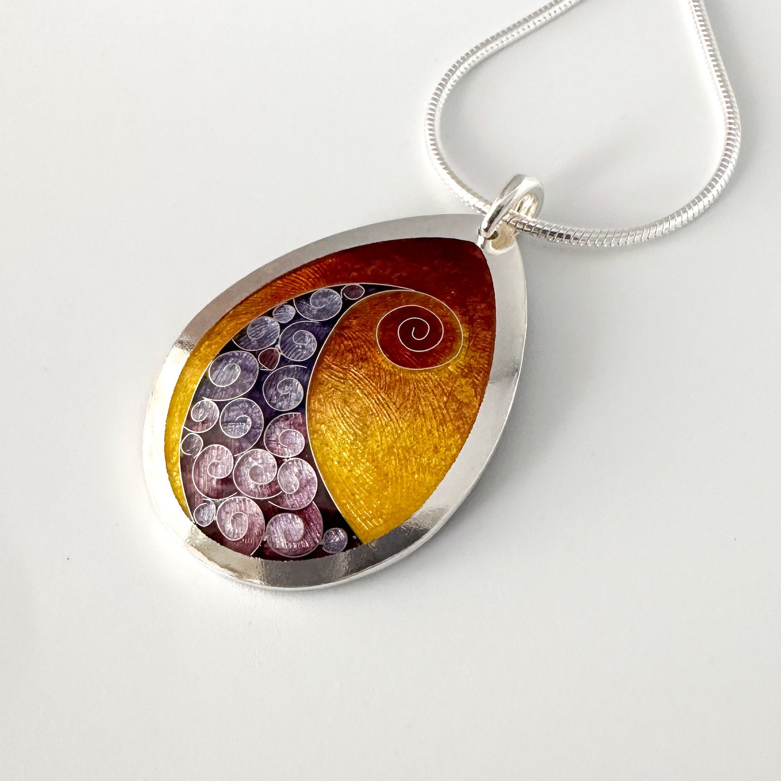 Purple and Gold Sunset Swirl Wave Pendant – Cloisonné & Champlevé ...