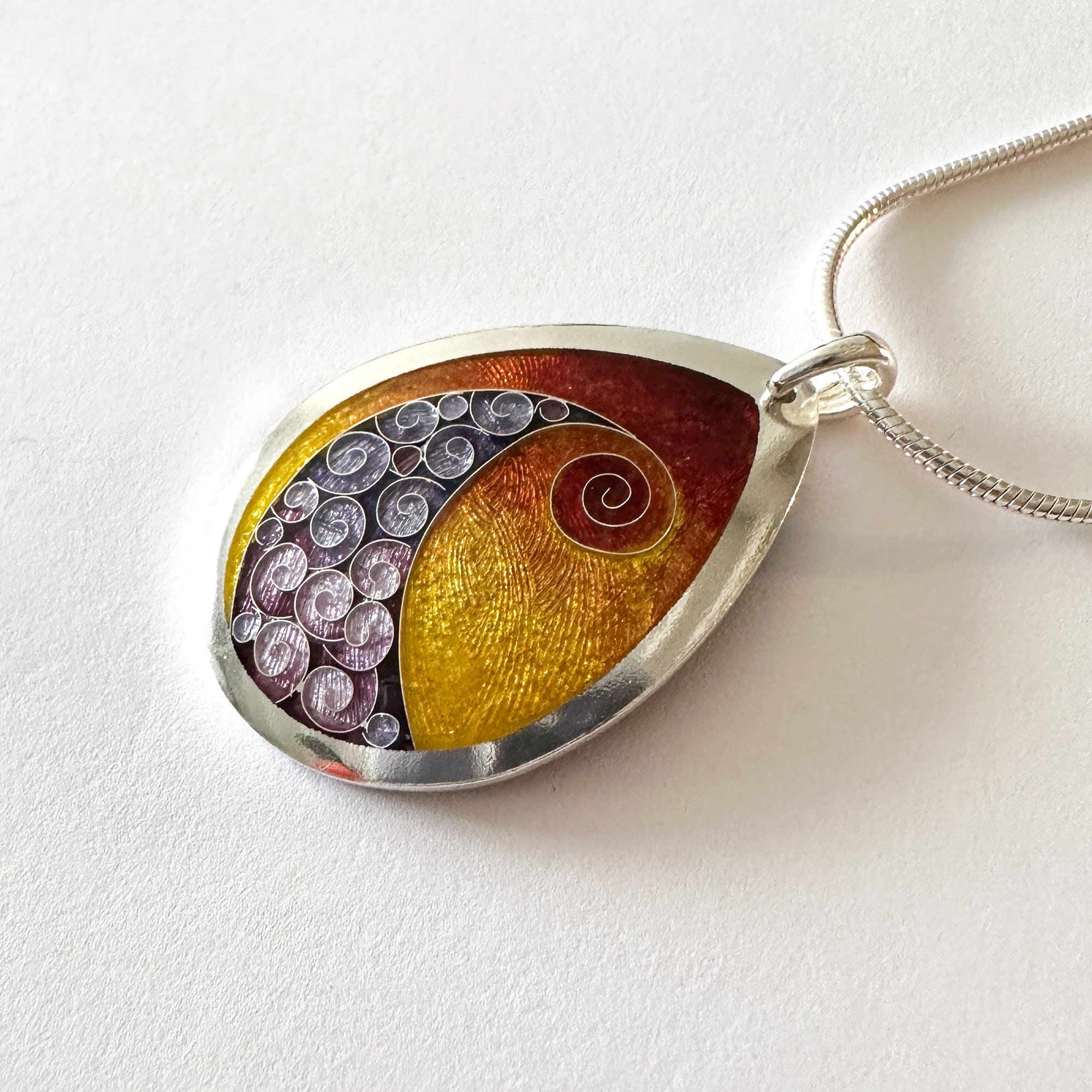 Purple and Gold Sunset Swirl Wave Pendant – Cloisonné & Champlevé ...