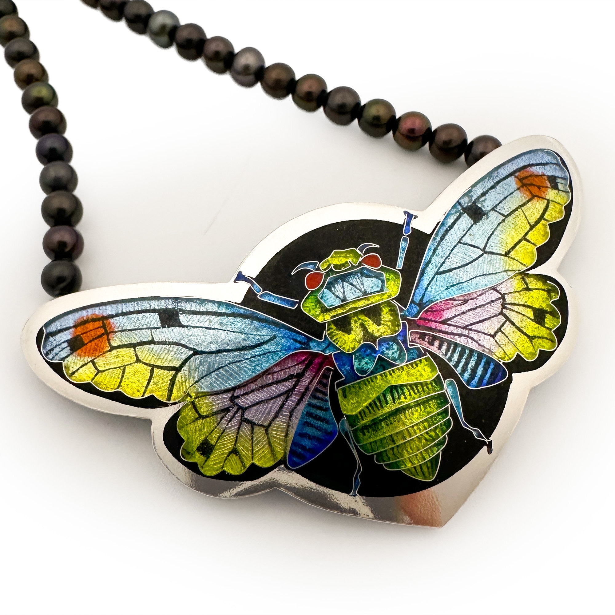 Vitreous Enamel Cicada Pendant Necklace Cloisonné & Champleve Enamel on ...