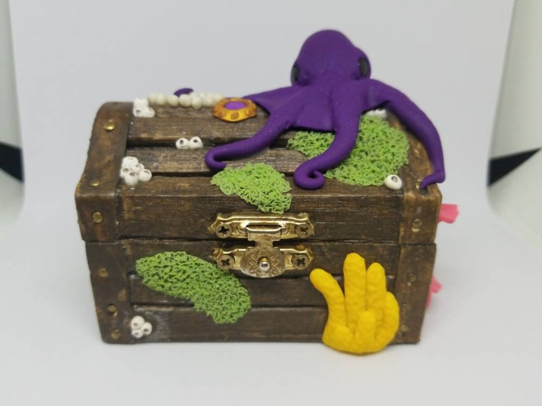 Fantasy Glowing LED Purple Polymer Clay Octopus Sunken Treasure Chest ...