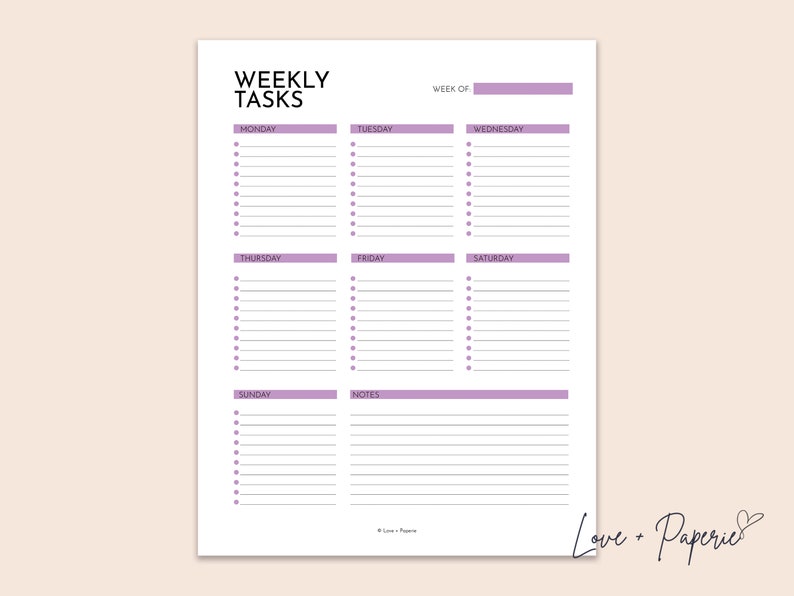 Printable Weekly Task List | Printable Task List | Planner Insert ...