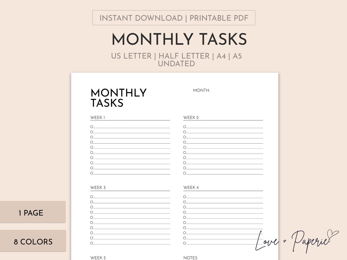 Printable Month Task List Printable Task List Planner - Etsy