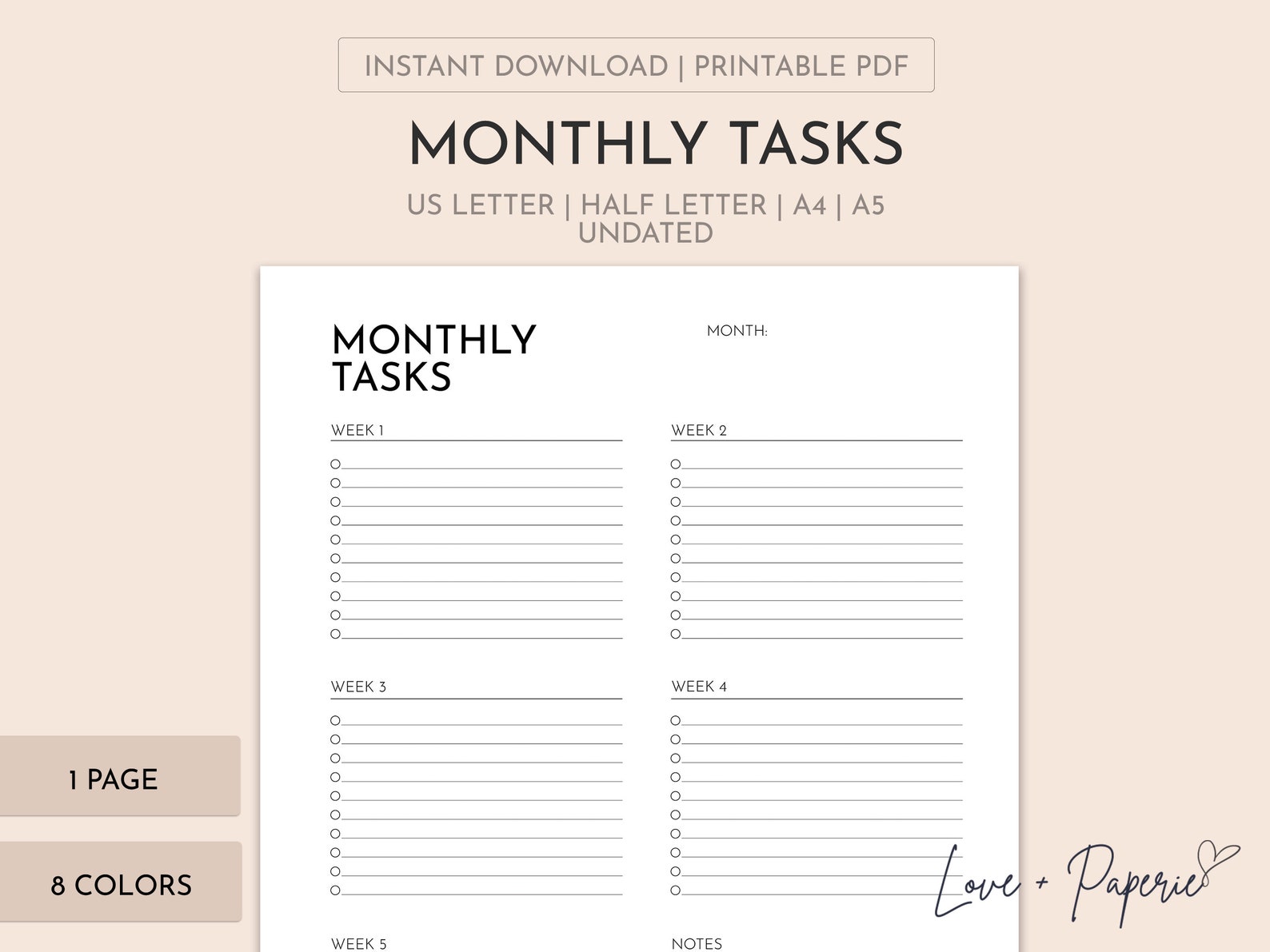 Printable Month Task List Printable Task List Planner Insert Undated A4 ...