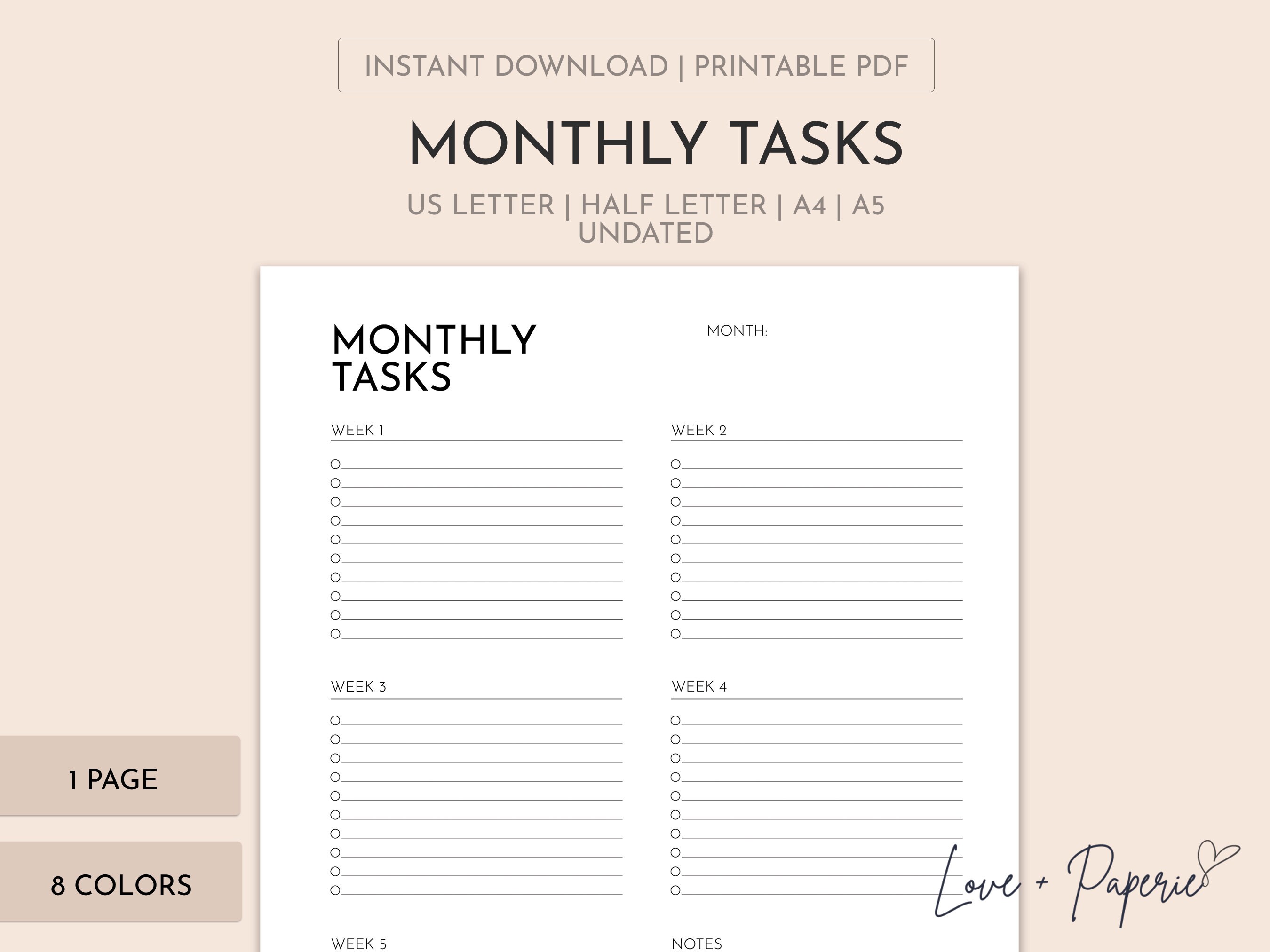 Printable Month Task List Printable Task List Planner Insert Undated A4 ...