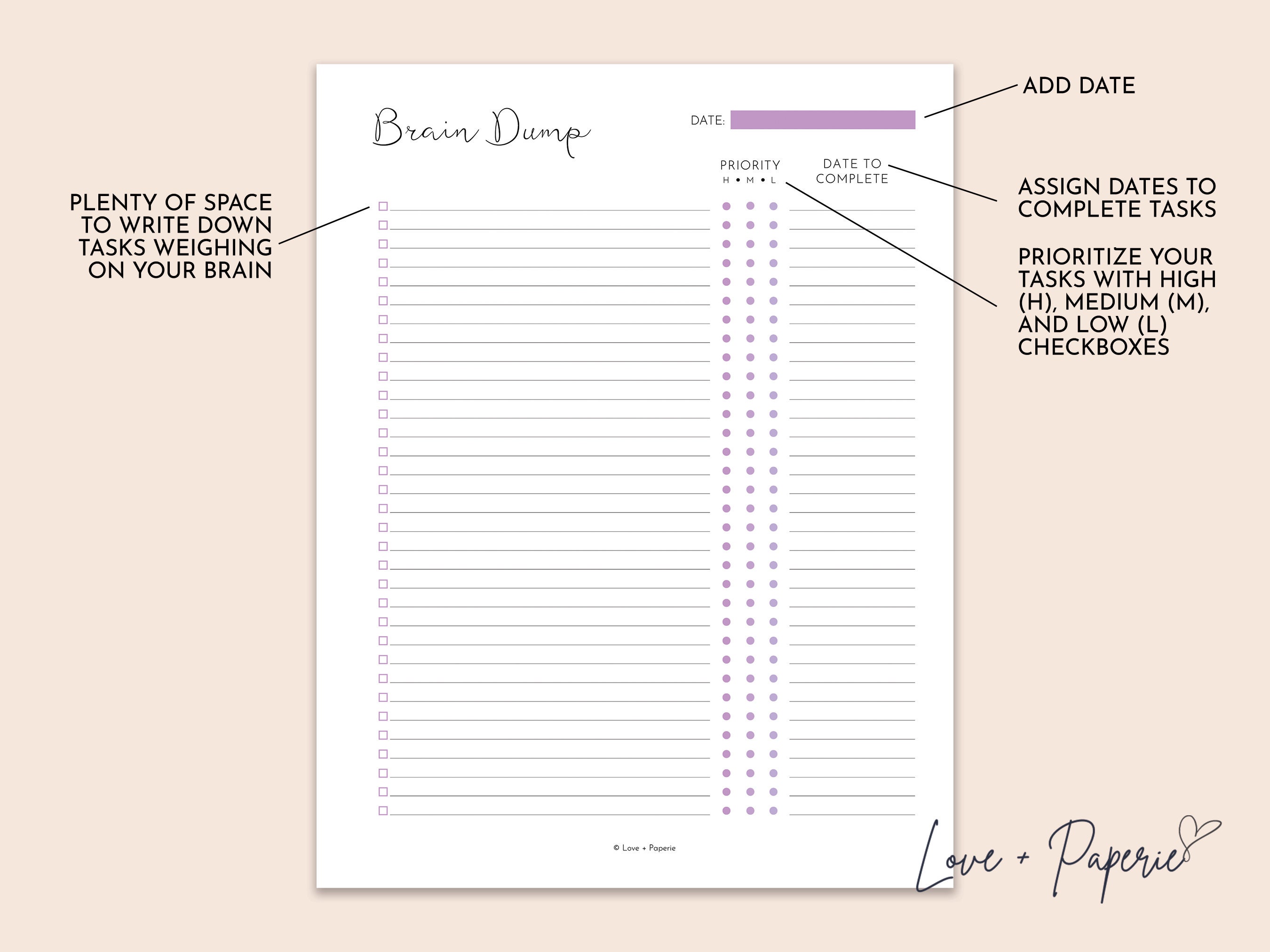 Printable Brain Dump | Printable Task List | Planner Insert | Undated ...