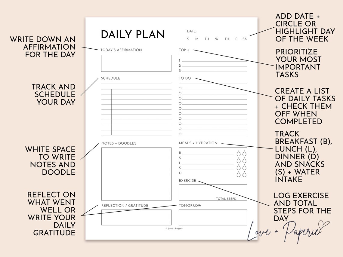 Printable Detailed Daily Planner | Daily Planner Insert | Undated | A4 ...