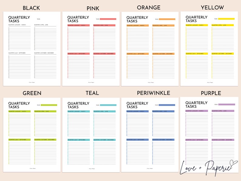 Printable Quarterly Task List | Printable Task List | Planner Insert ...