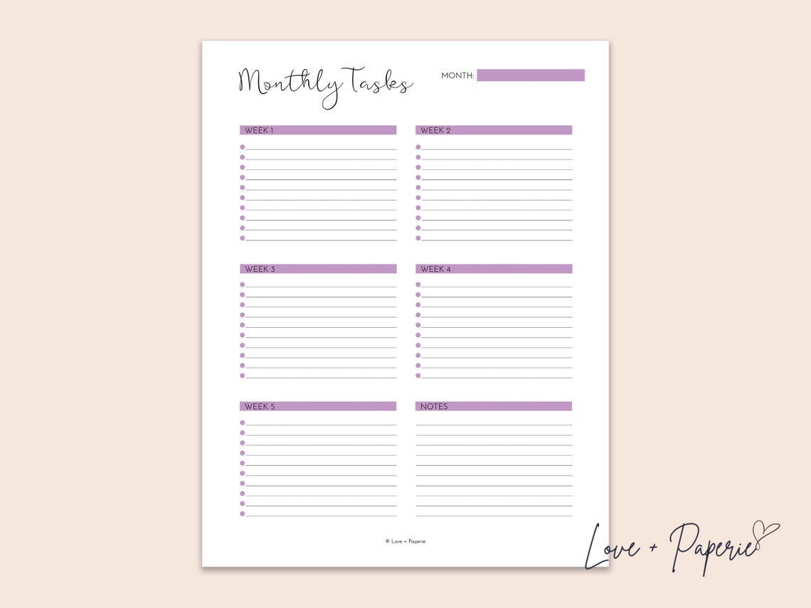 Printable Month Task List Printable Task List Planner | Etsy