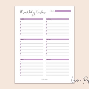Printable Month Task List | Printable Task List | Planner Insert ...