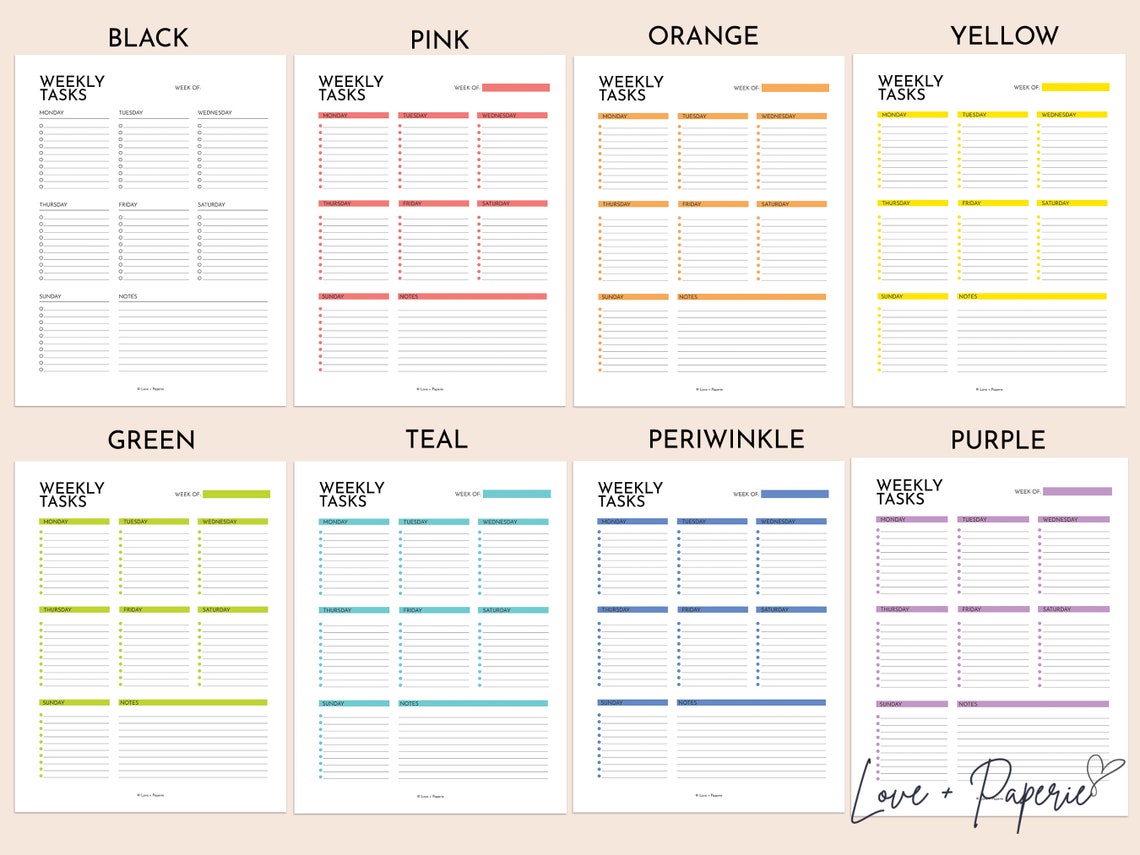 Printable Weekly Task List Printable Task List Planner | Etsy