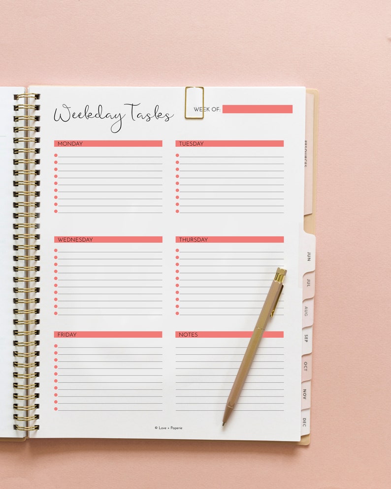 Printable Weekday Task List | Printable Task List | Planner Insert ...