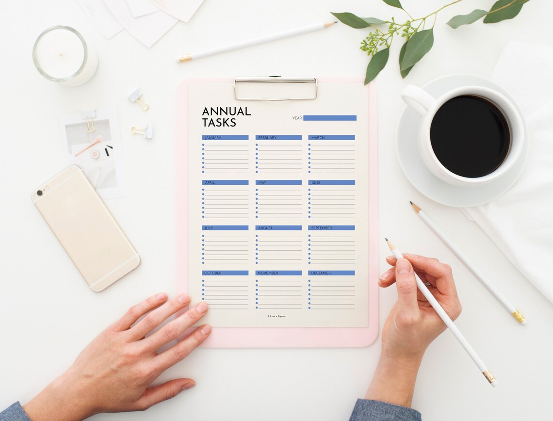 Printable Annual Task List | Printable Task List | Planner Insert ...