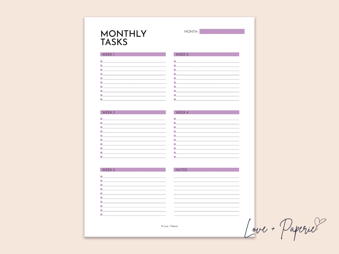 Printable Month Task List Printable Task List Planner - Etsy