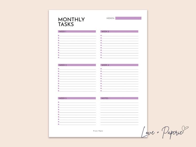Printable Month Task List | Printable Task List | Planner Insert ...
