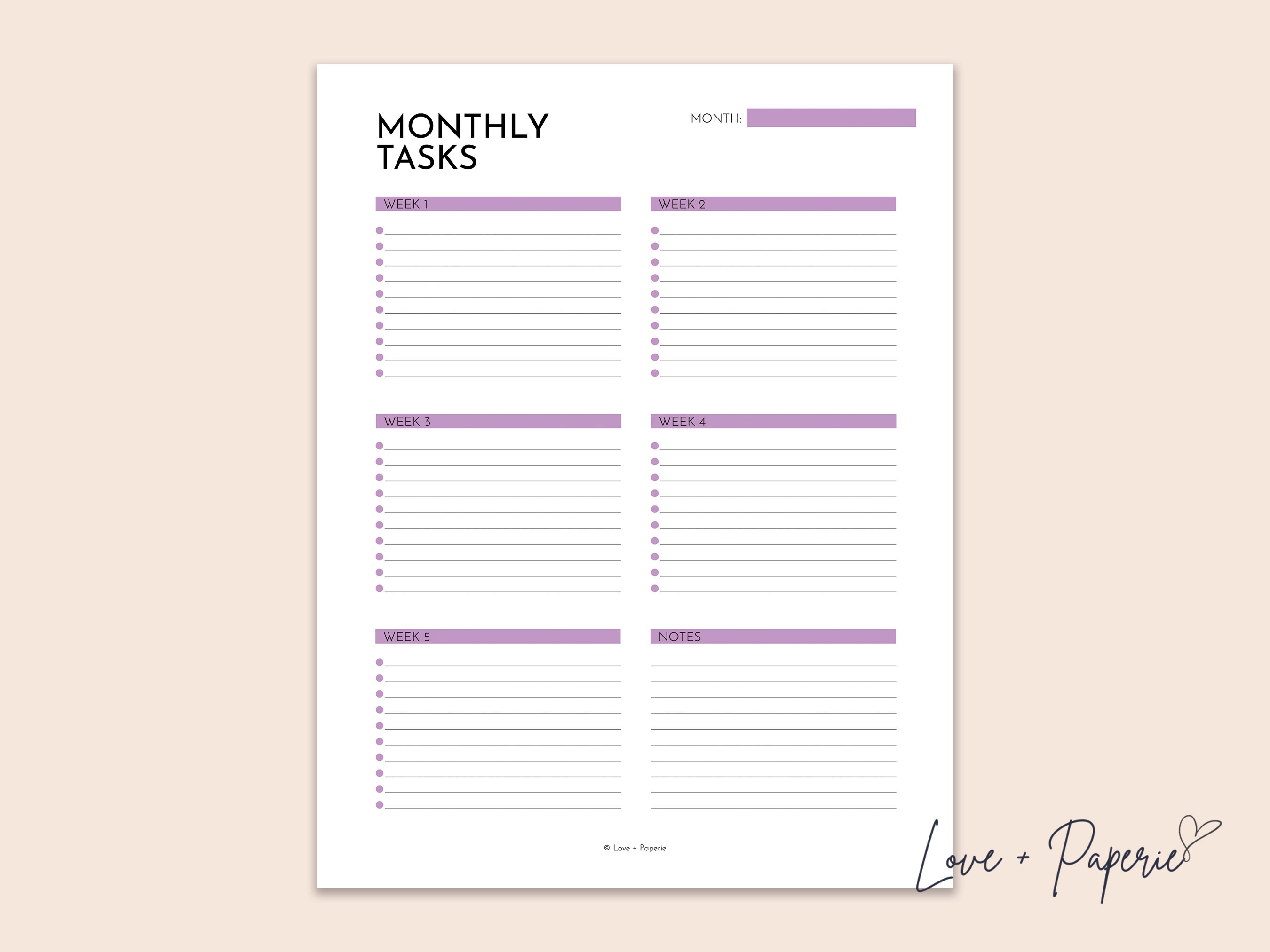Printable Month Task List Printable Task List Planner Insert Undated A4 ...