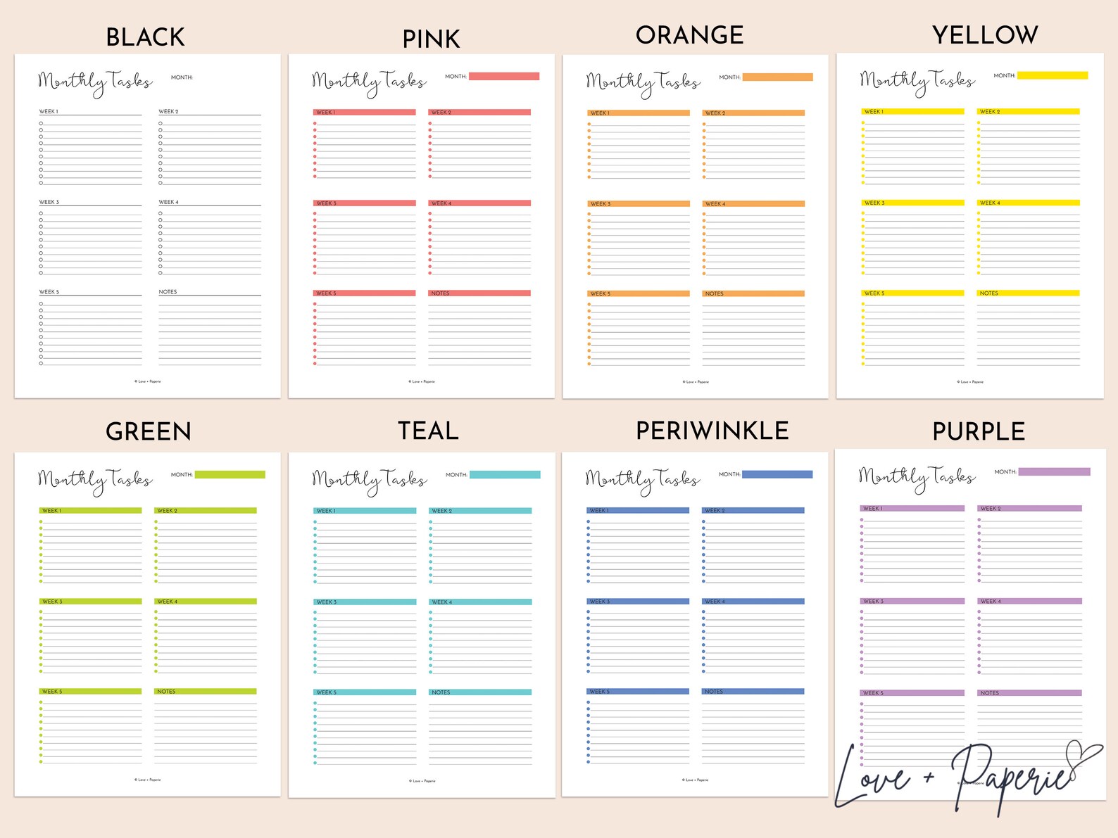 Printable Month Task List | Printable Task List | Planner Insert ...