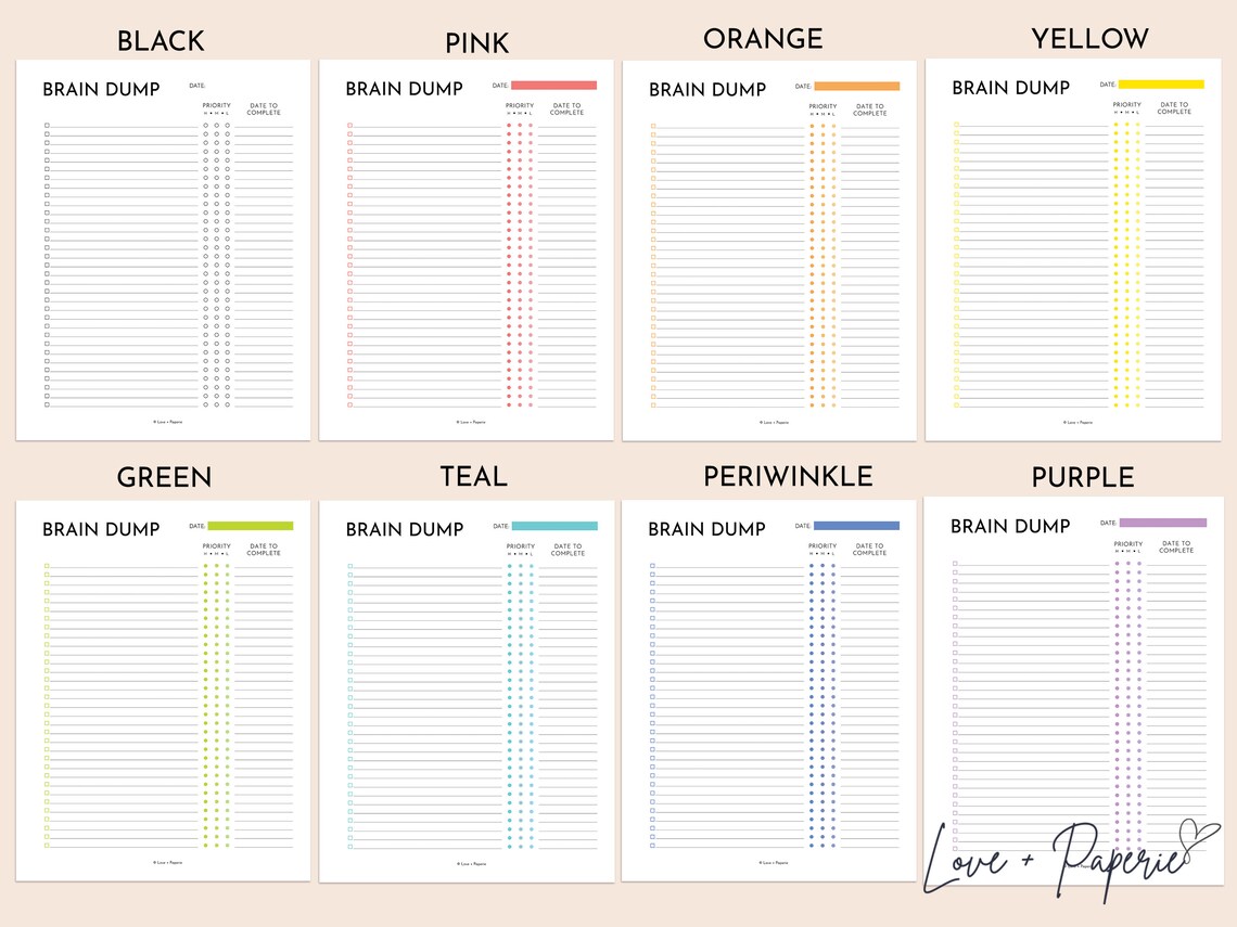 Printable Brain Dump | Printable Task List | Planner Insert | Undated ...