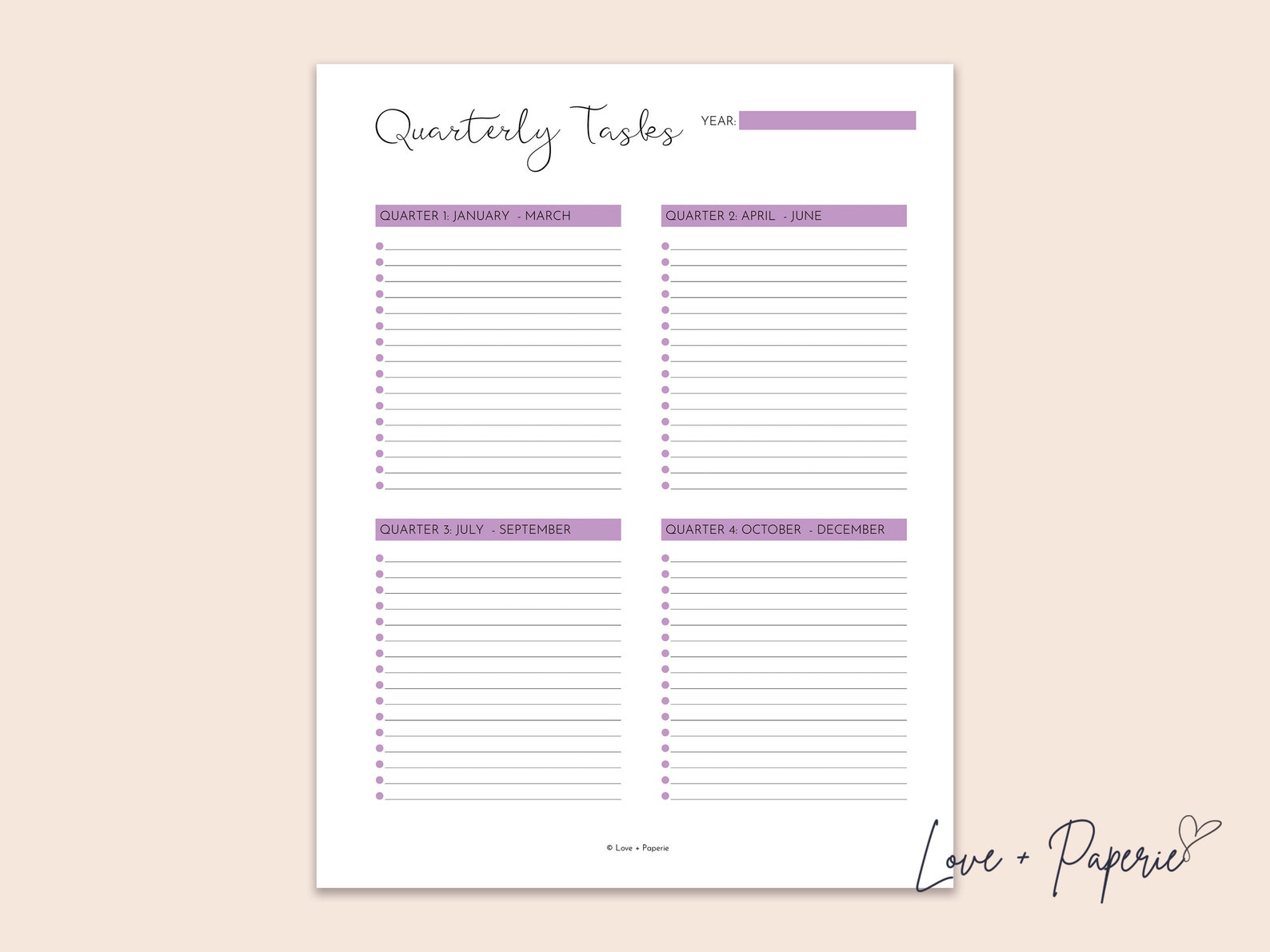 Printable Quarterly Task List Printable Task List Planner Insert ...
