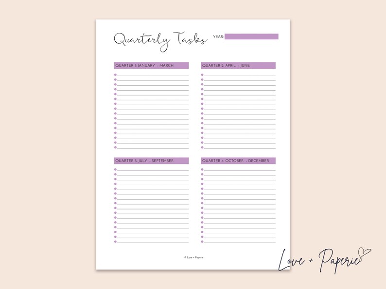 Printable Quarterly Task List | Printable Task List | Planner Insert ...