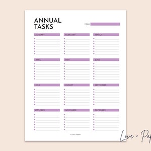 Printable Annual Task List | Printable Task List | Planner Insert ...
