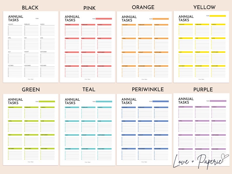 Printable Annual Task List | Printable Task List | Planner Insert ...