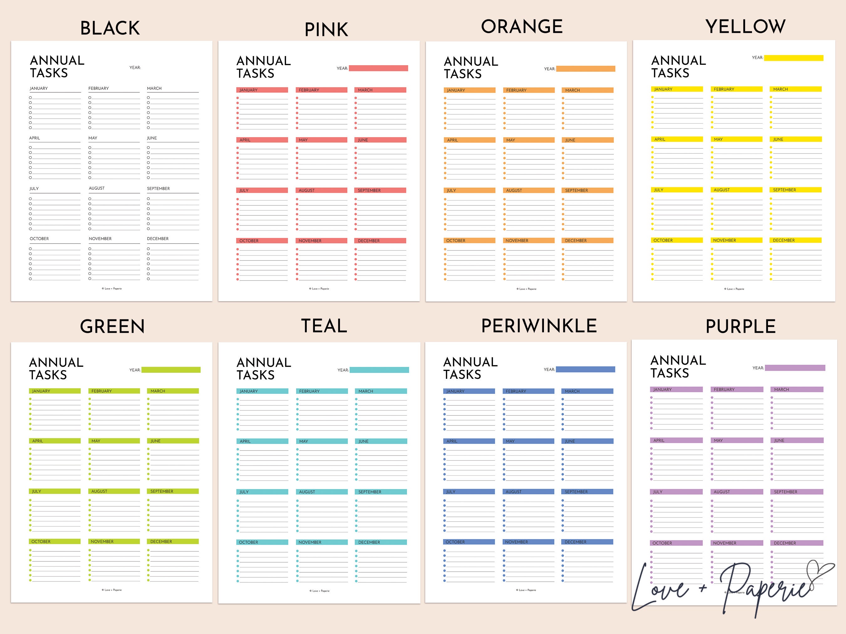 Printable Annual Task List | Printable Task List | Planner Insert ...