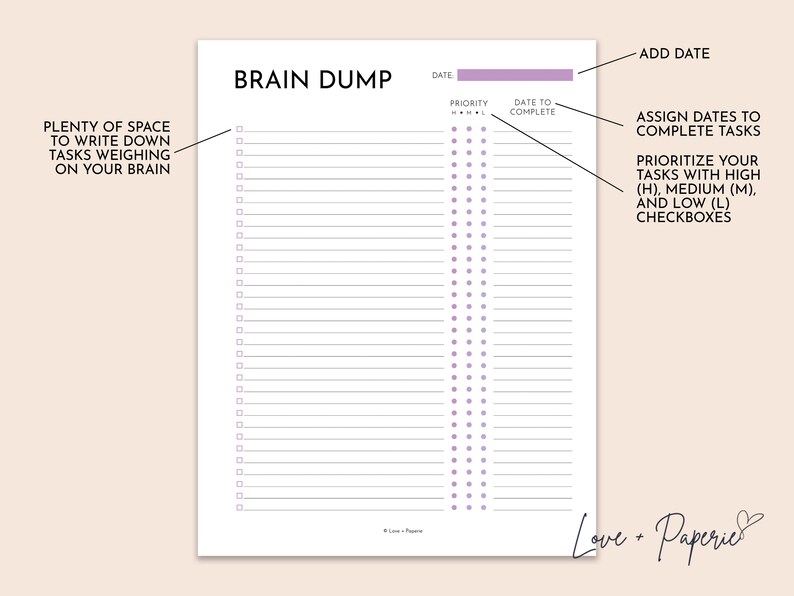 Printable Brain Dump Printable Task List Planner Insert Undated A4/a5 ...