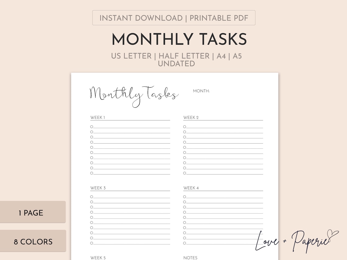 Printable Month Task List Printable Task List Planner | Etsy