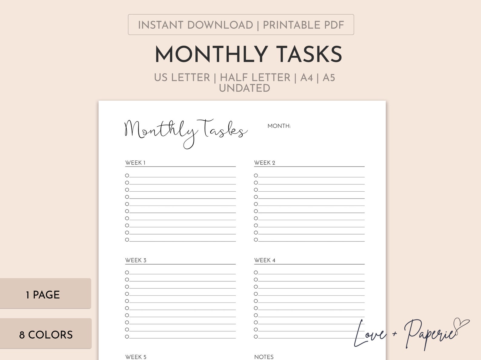 Printable Month Task List | Printable Task List | Planner Insert ...
