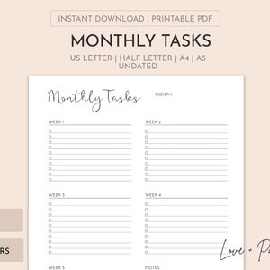 Printable Month Task List | Printable Task List | Planner Insert ...