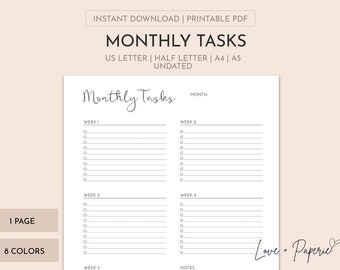 Printable Month Task List | Printable Task List | Planner Insert ...