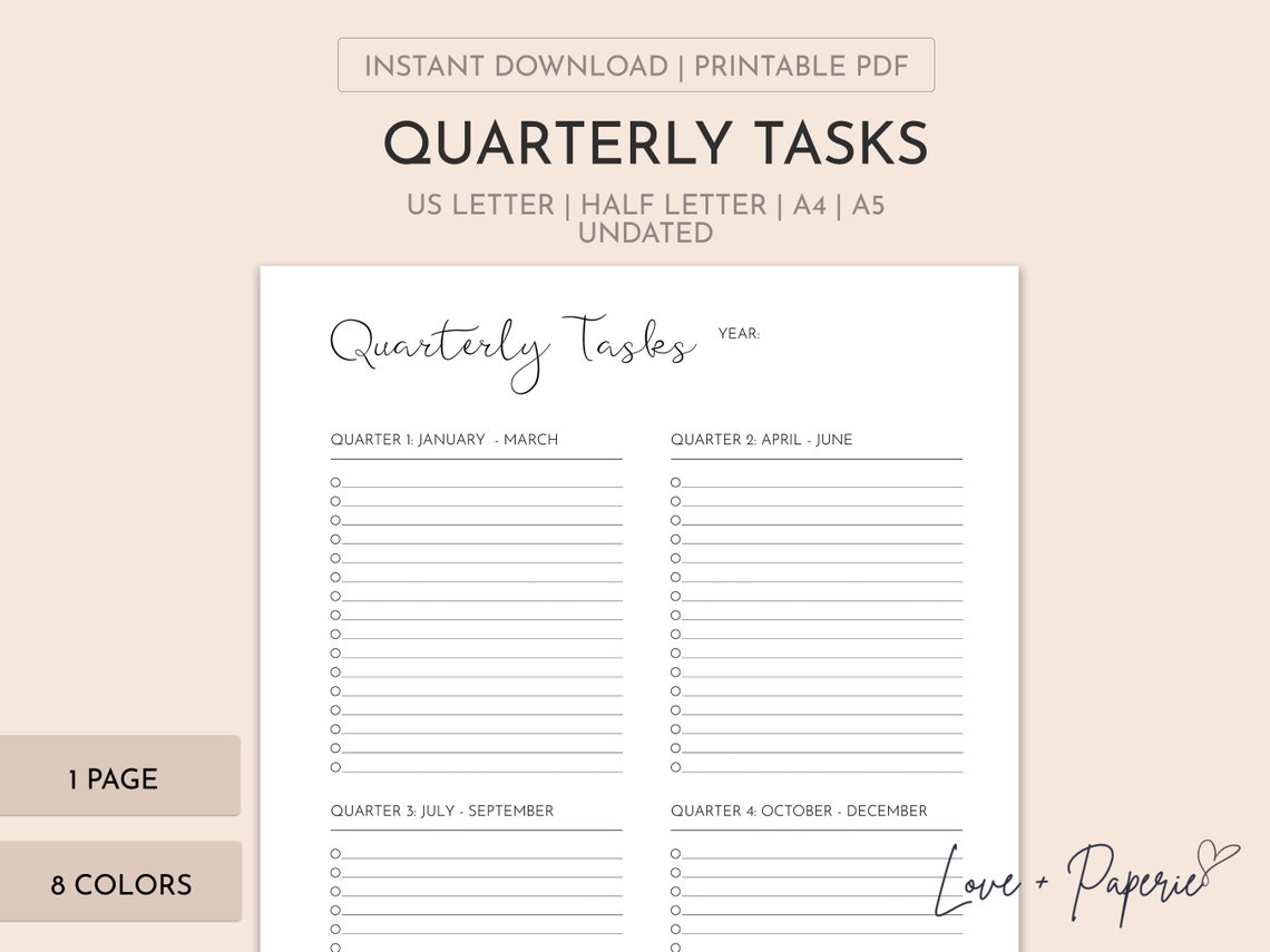 Printable Quarterly Task List Printable Task List Planner - Etsy Canada