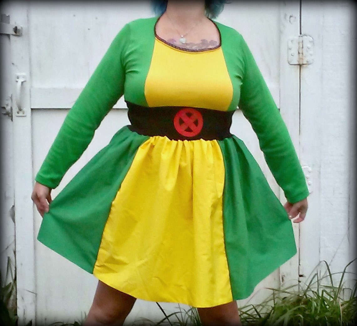 Rogue X Men Inspired Longsleeve Dress Cosplay Costume Halloween Womens ...