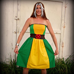 Rogue X Men Inspired Dress Cosplay Costume Halloween Womens AND Plus ...